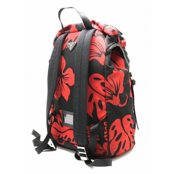 Prada | Bags | Prada Nylon Black Red Backpack Leather | Poshmark